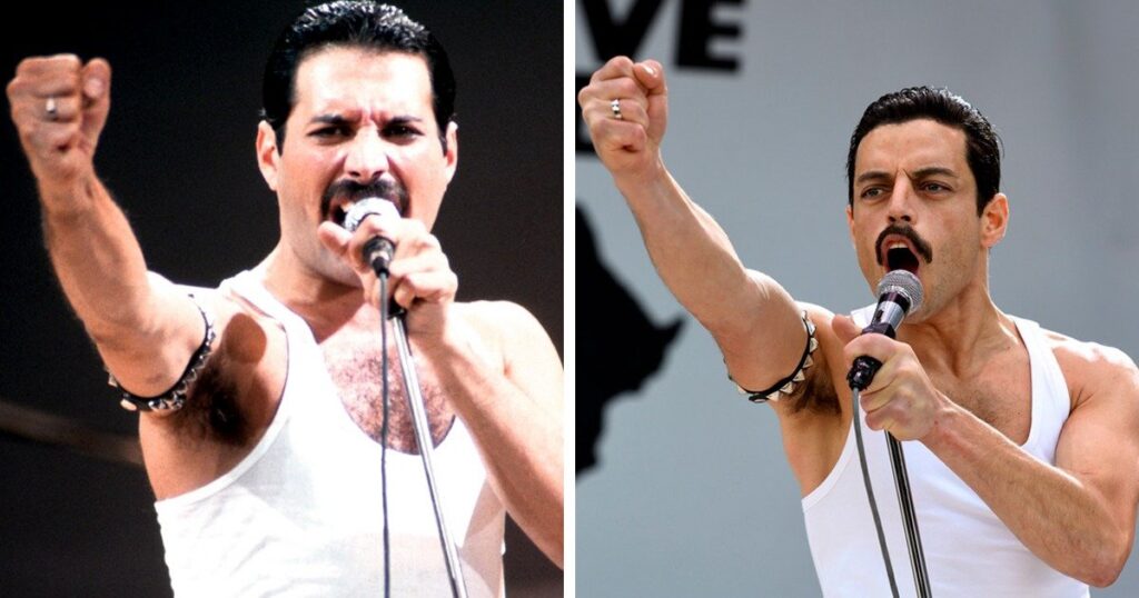Freddie Mercury And Rami Malek Side By Side In Bohemian Rhapsody Movie